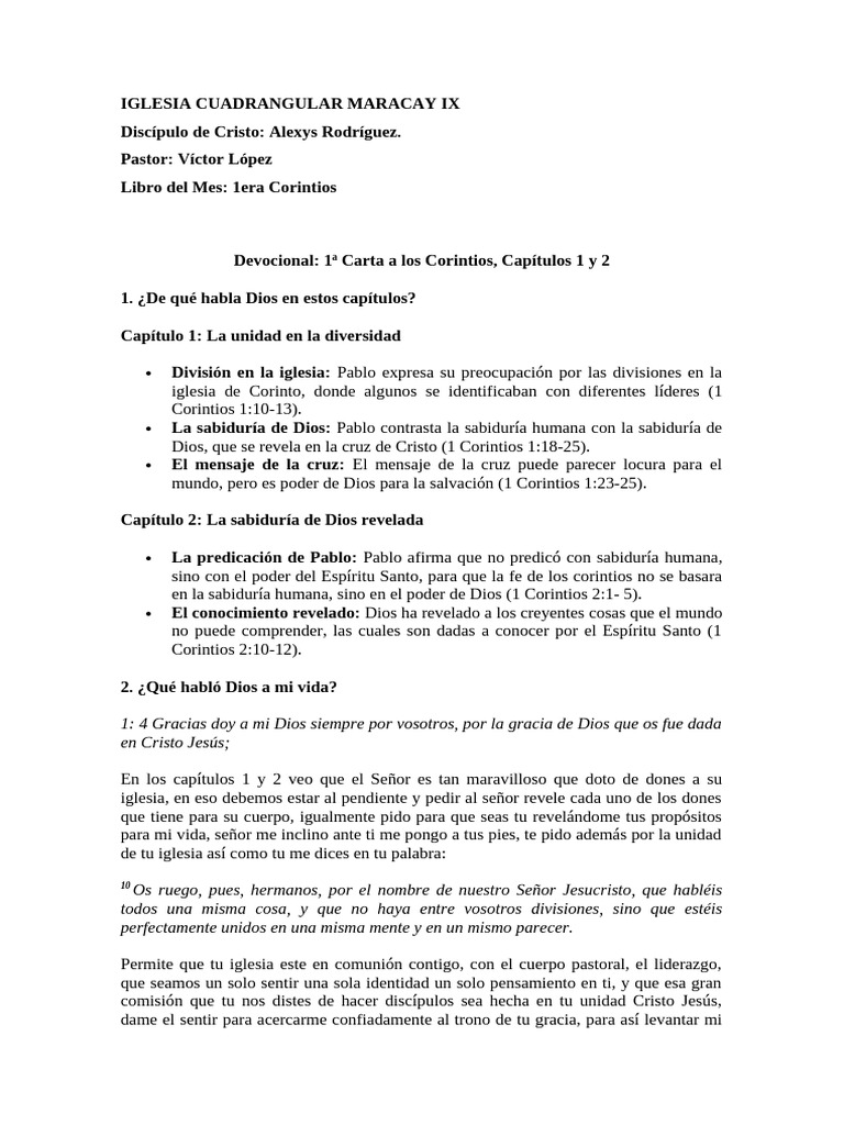 Devocional 1ra corintios | PDF | Primera epístola a los corintios | eucaristía