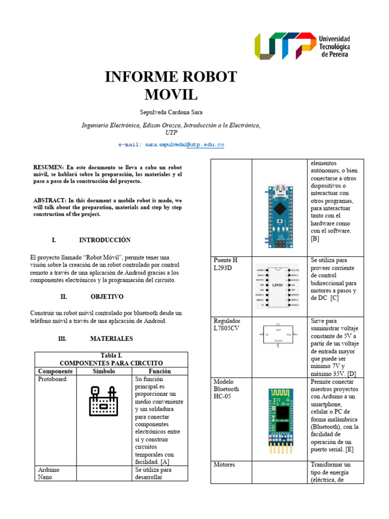 Informe ROBOT MOVIL | PDF | Arduino | Electrónica