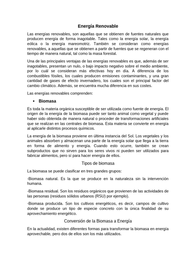 Fuentes de Energía Renovable Explicadas | PDF | Biomasa | Energía renovable
