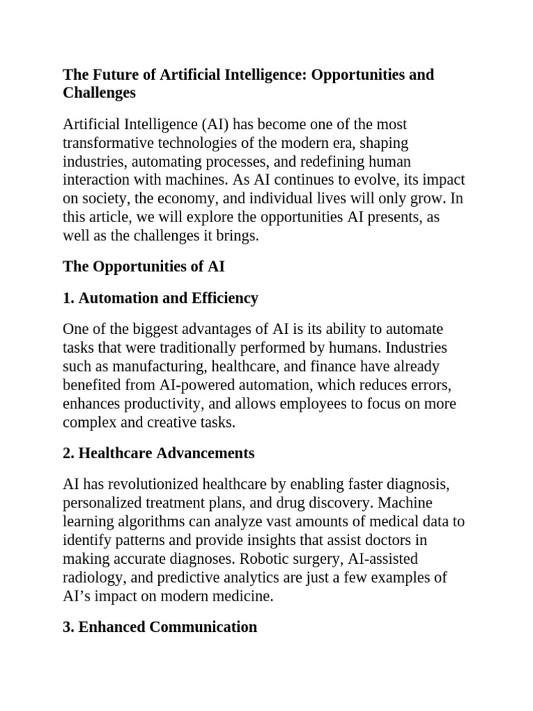 Ai S Future Opportunities Challenges Pdf Artificial Intelligence
