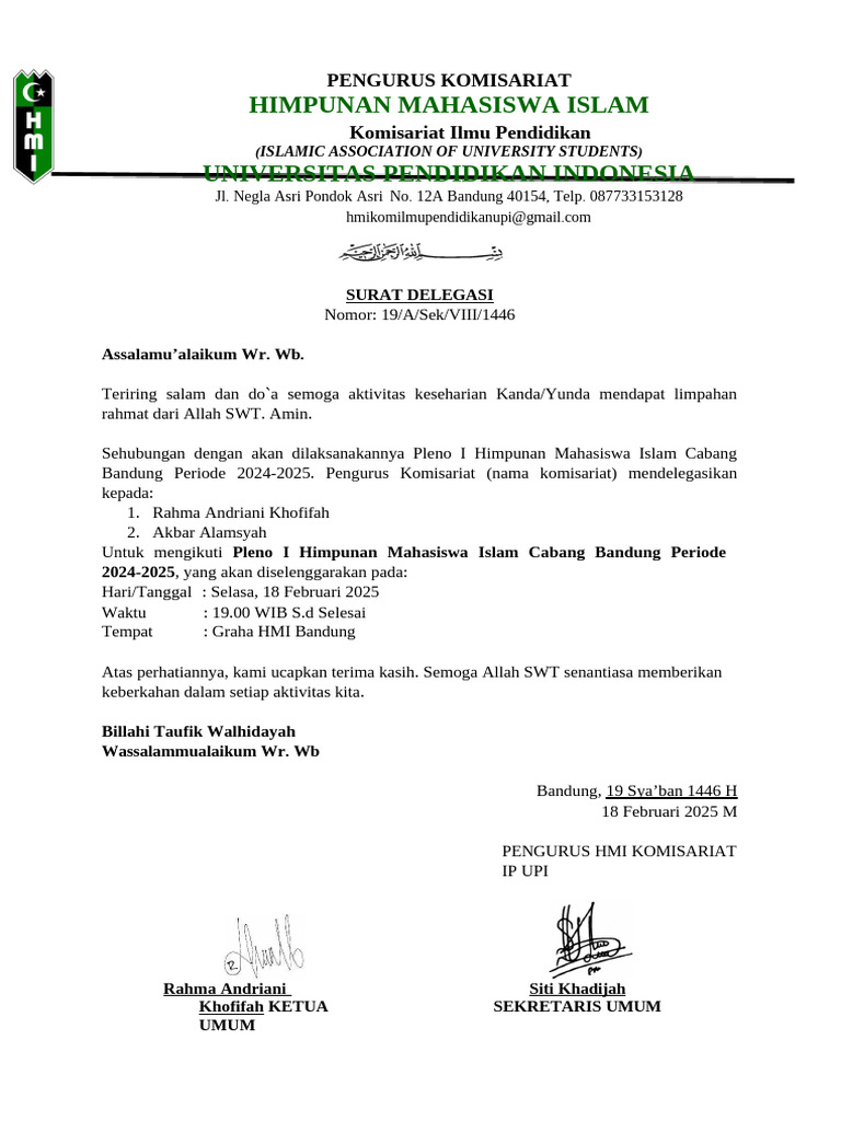 Surat Delegasi IP UPI.docx | PDF