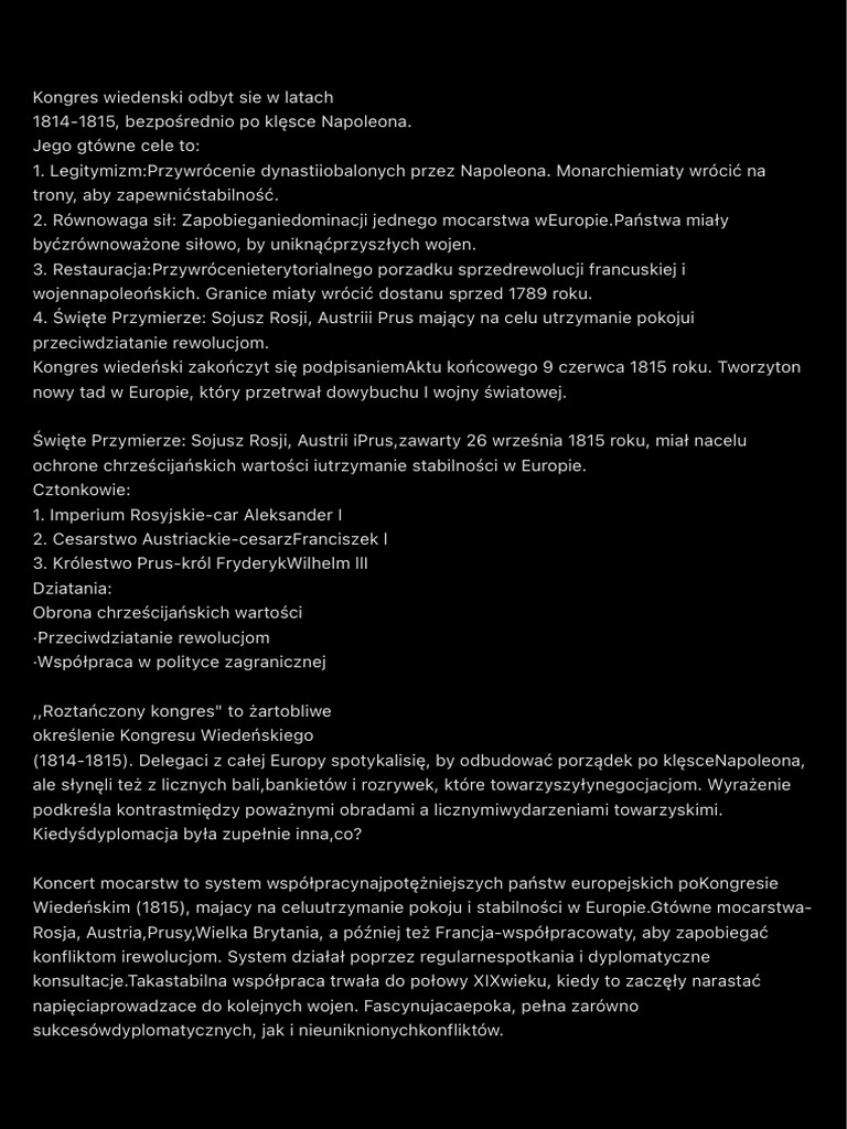 Kongres Wiedenski Odbyt Sie W Latach | PDF