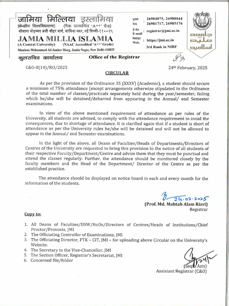Circular Attendance 2025february24 | PDF