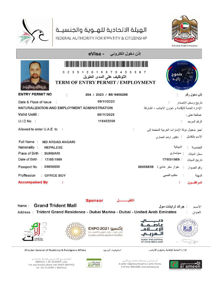 MD Arsad Ansari e Visa | PDF