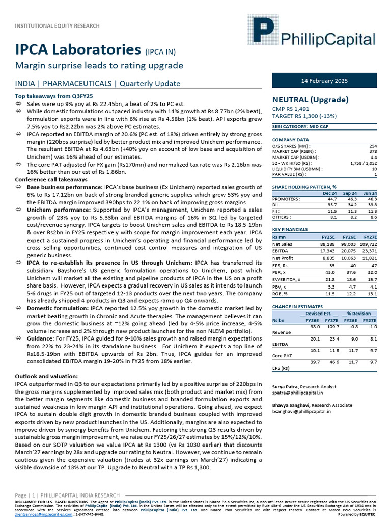 PC - IPCA Q3FY25 Update - Feb 2025 20250214072237 | PDF | Equity (Finance) | Expense