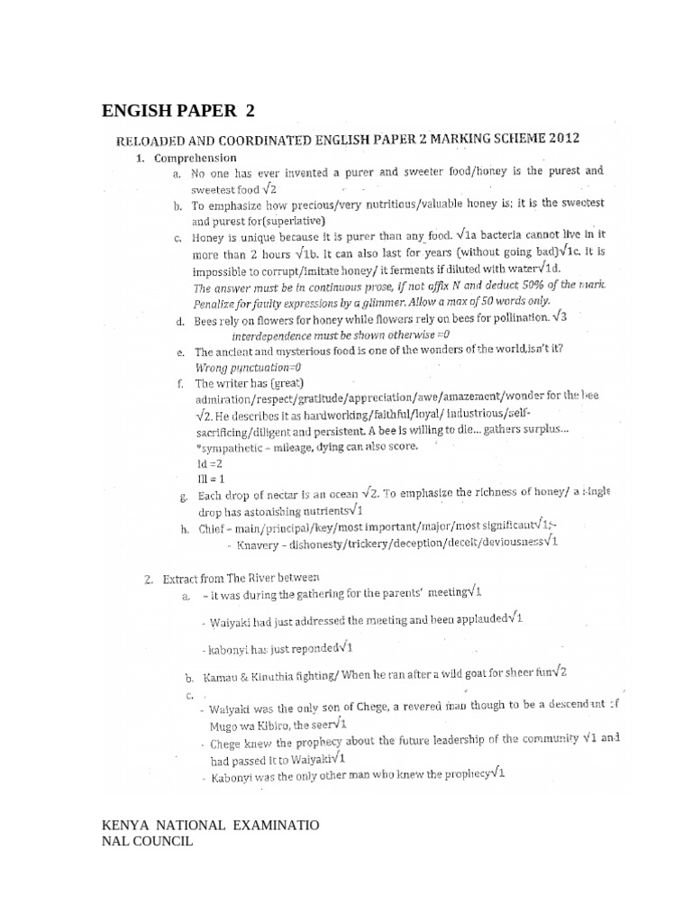 2012 KCSE ENGLISH PAPER 2 MS | PDF