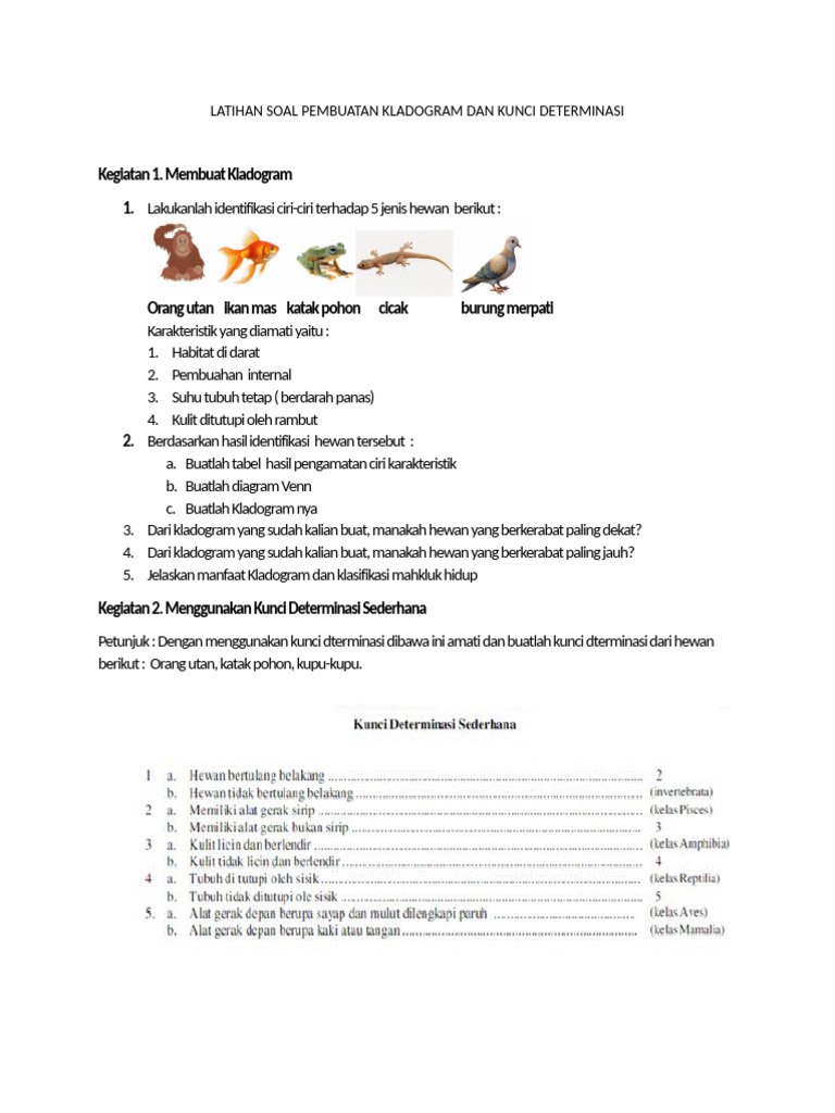 Latihan Soal Pembuatan Kladogram Dan Kunci Determinasi | PDF