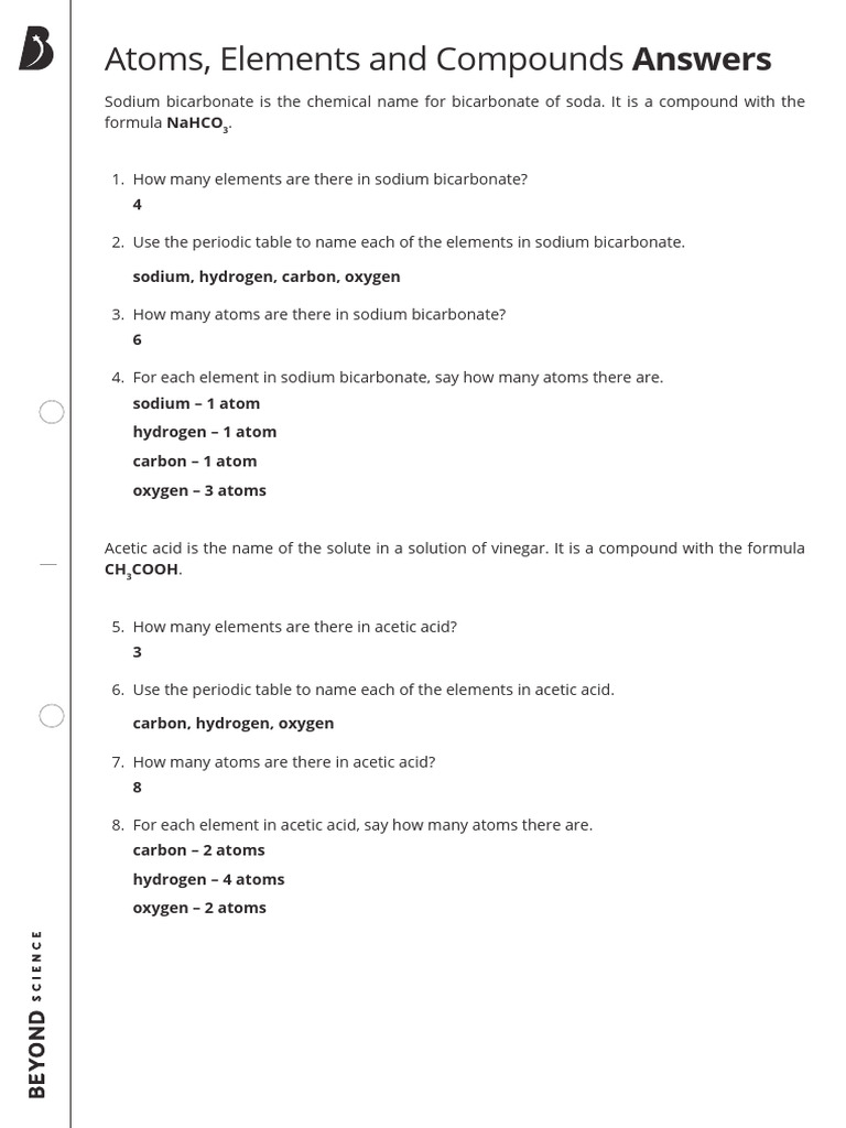 Atoms Elements and Compounds Answers | PDF