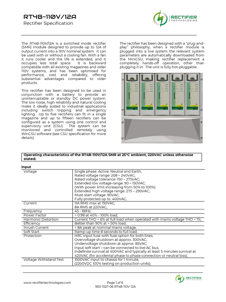 950-1527-06-RT4B-110V-12A | PDF | Rectifier | Electrical Components