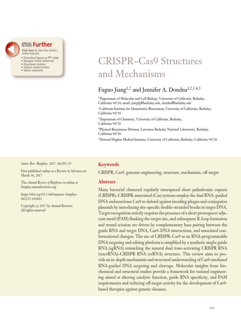 CRISPR-Cas9 Structures and Mechanisms | PDF | Crispr | Biochemistry