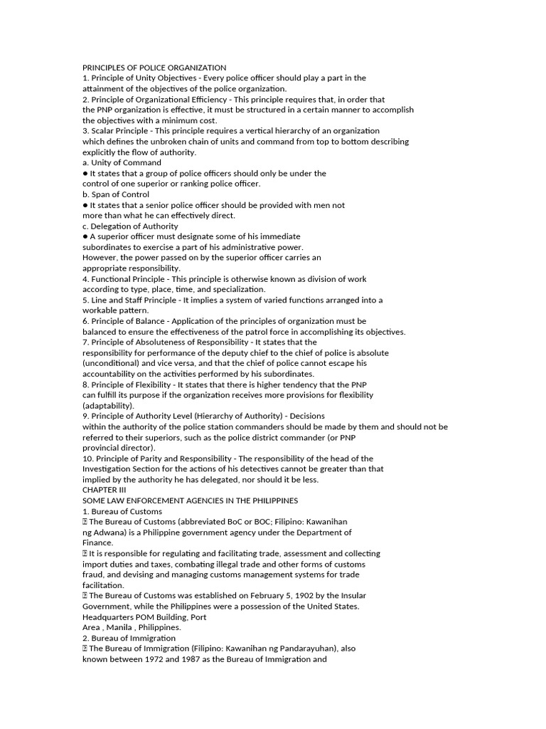 Principles of Police Organization Explained | PDF | Government ...