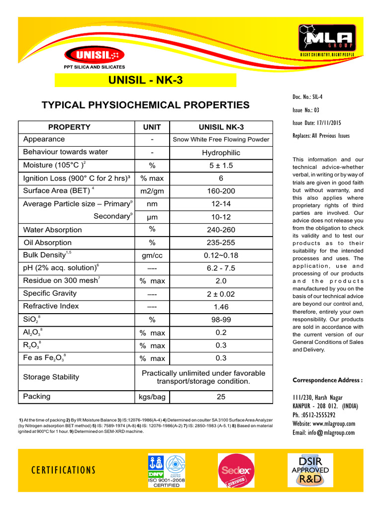 UNISIL NK-3 | PDF | Materials | Chemistry