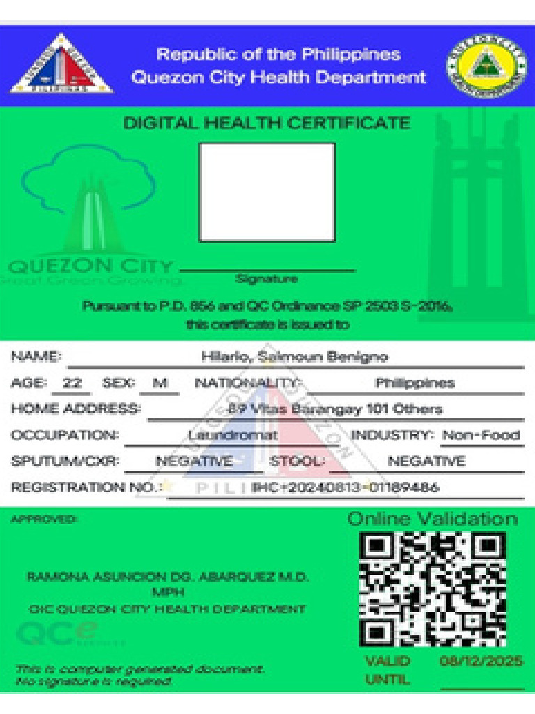 Signature Pursuant to P.D. 856 and QC Ordinance SP 2503 S-2016, This ...