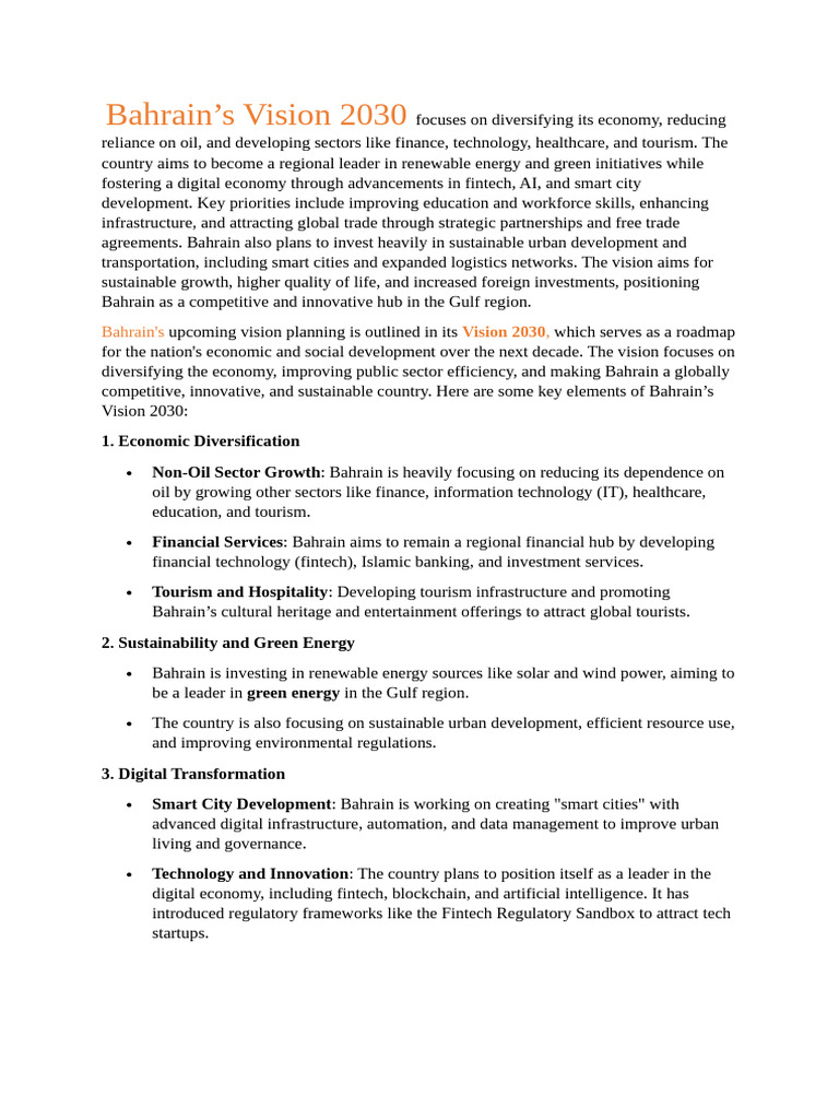 Bahrain's Vision | PDF | Bahrain | Infrastructure