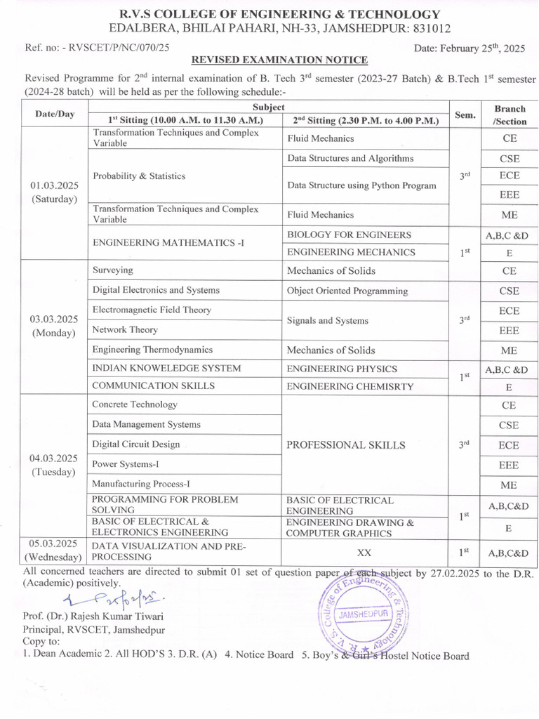Internal Examination Notice | PDF