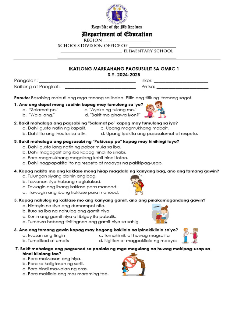 3rd PERIODICAL TEST GMRC 1 | PDF