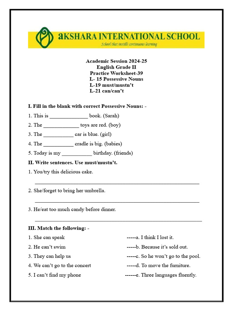 English Practice Worksheet-39 | PDF