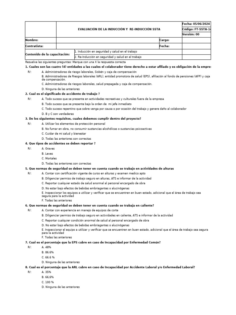 Ft-Ssta-144 Evaluación de La Inducción y Re-Inducción Ssta | PDF