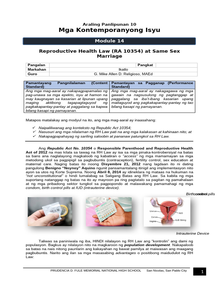 AP10Modyul14 Reproductive Health Law | PDF