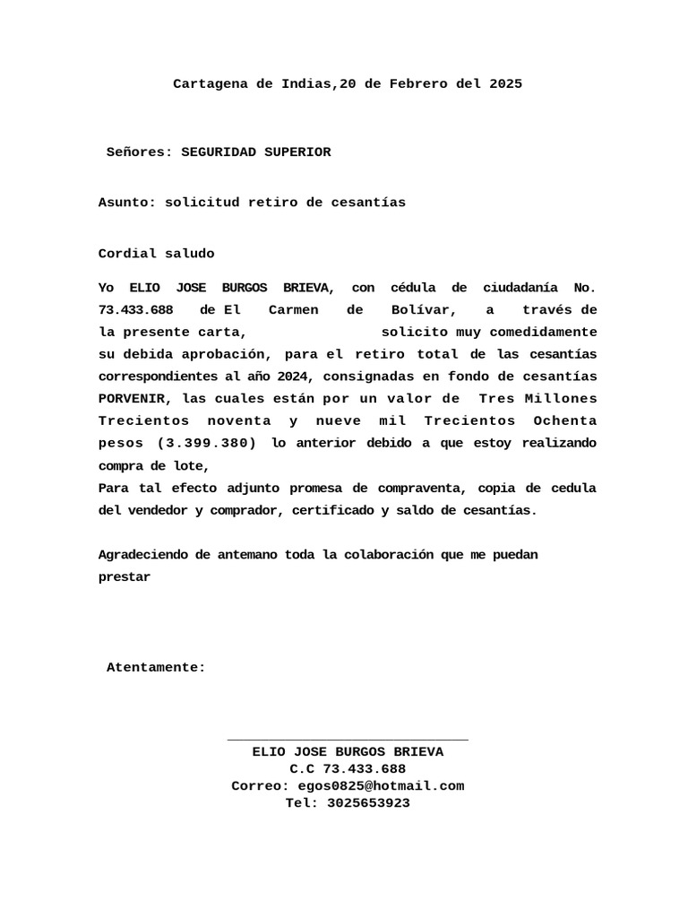 Solicitud Retiro Cesantías 2024 | PDF