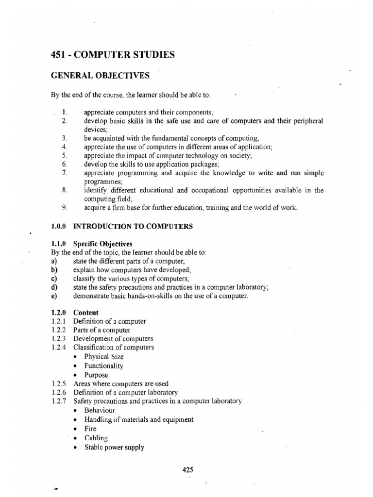 Computer Studies Syllabus | PDF