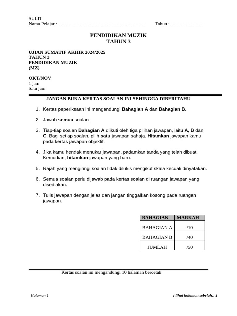 Usa MZ THN 3 Set 1 2024 2025 by Cikgu Gorgeous | PDF