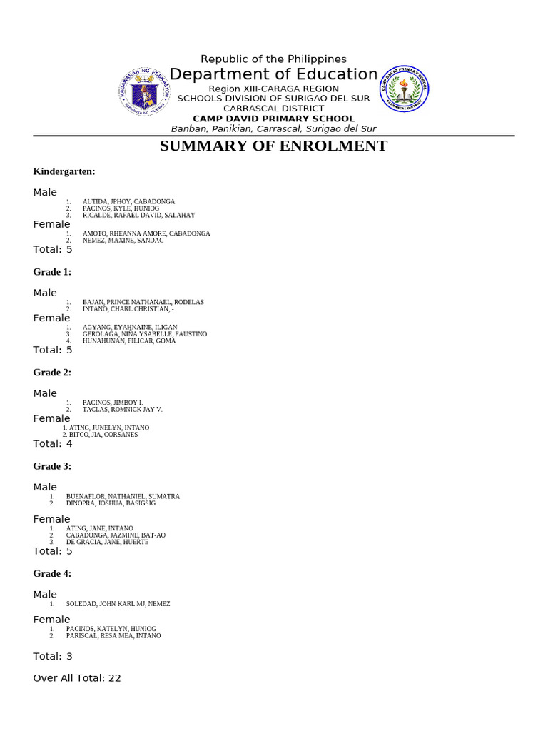 Summary of Enrolment | PDF