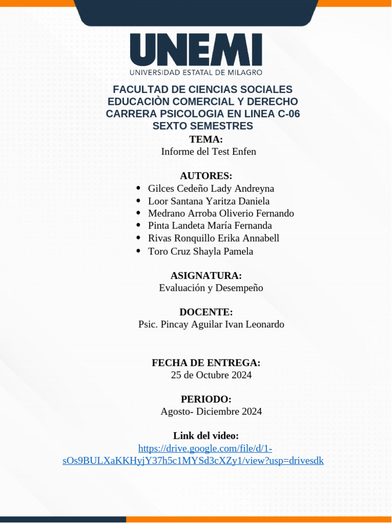 Informe Del Test Enfen | PDF | Funciones ejecutivas | Autorregulación ...