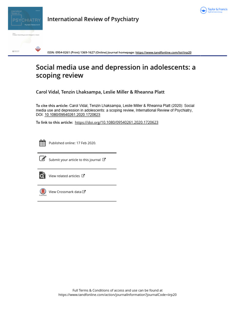 Social Media Use and Depression in Adolescents: A Scoping Review | PDF ...