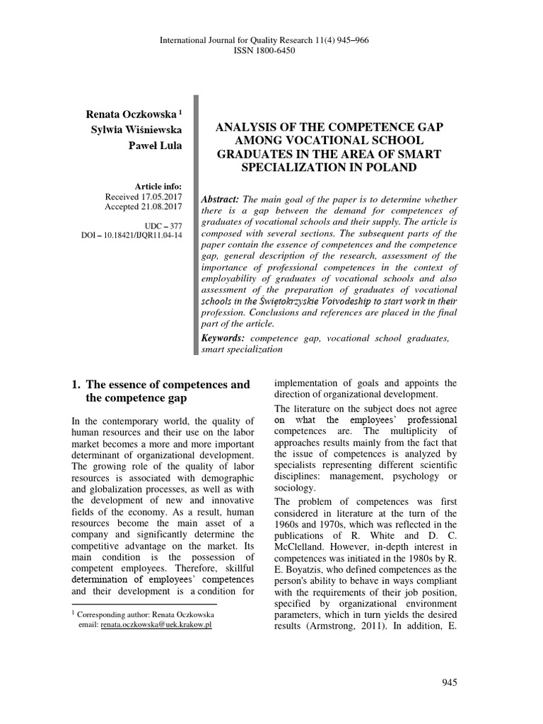 Analysis of the Competence Gap Among Voc | PDF | Attitude (Psychology ...