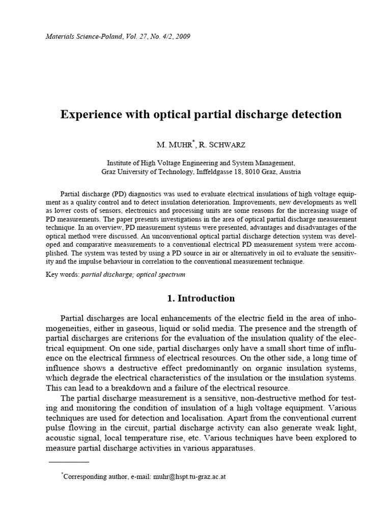 Article - Experience with optical partial discharge detection | PDF ...