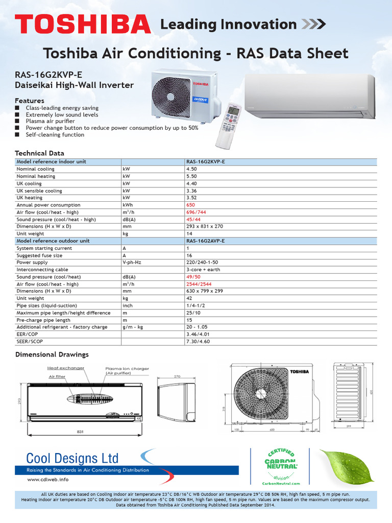 Daiseikai RAS-16G2KVP-E Data Sheet | PDF | Applied And ...