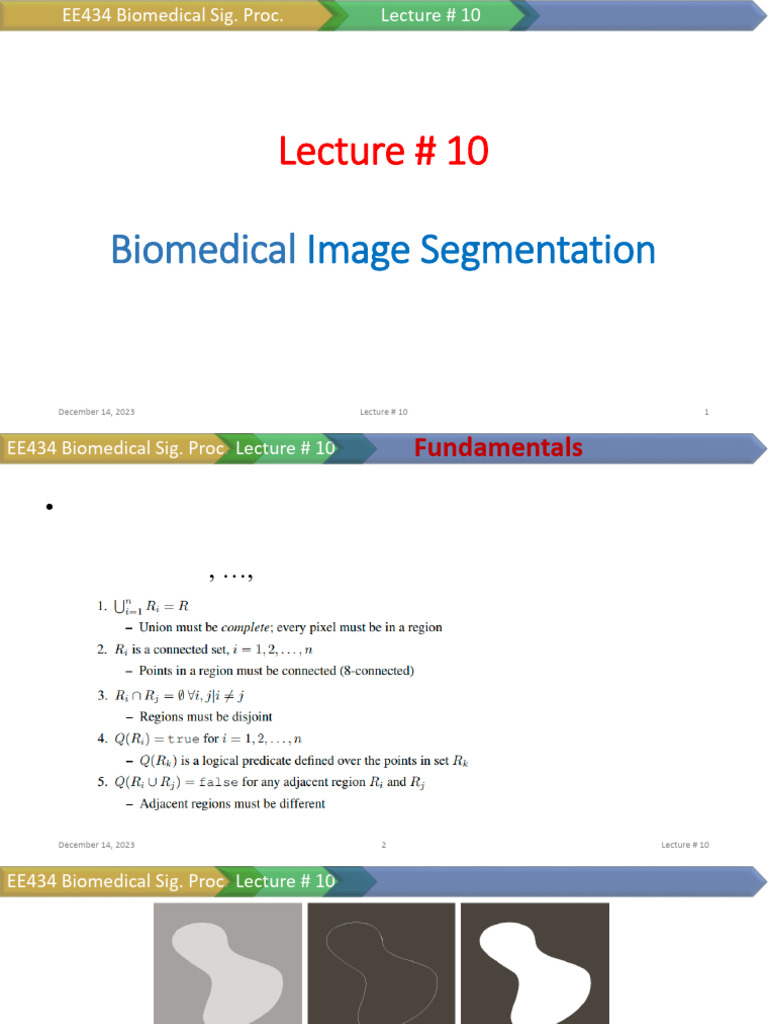 EE434 - Lecture - 10 - Medical Image Segmentation | PDF | Signal Processing | Image Processing