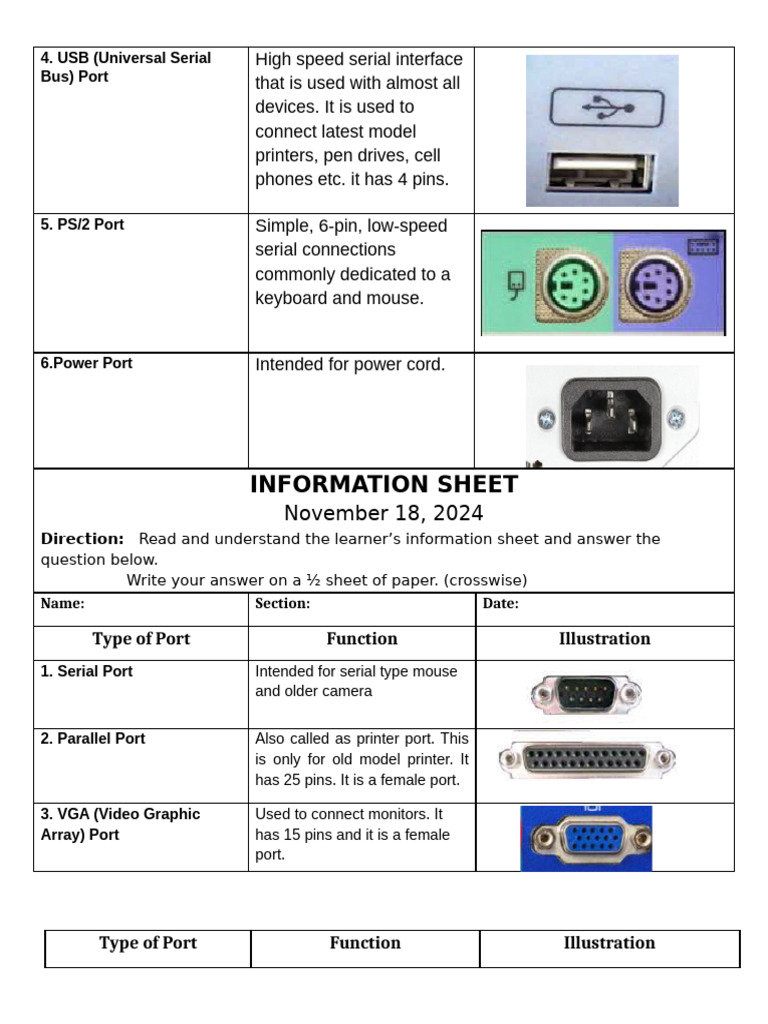 Port - Connector - Information Sheet | PDF | Usb | Electrical Connector