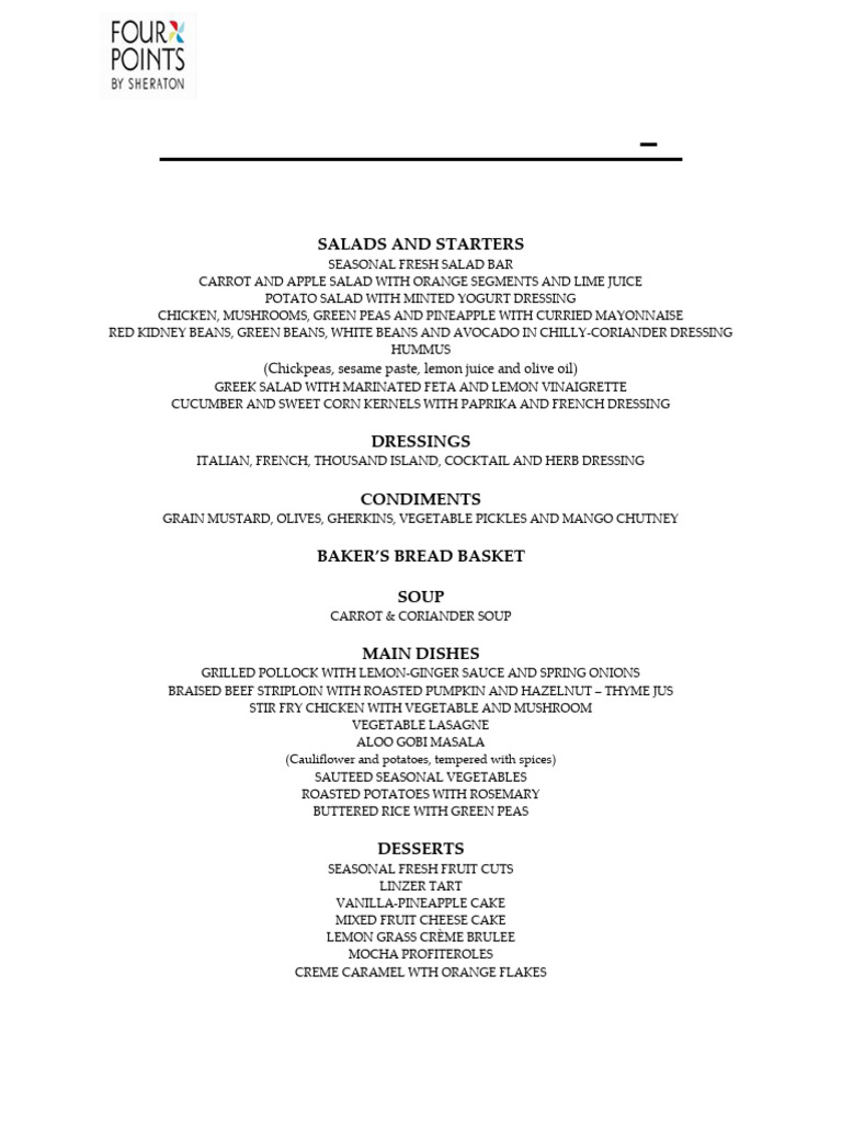 7 International Buffet Menus | PDF | Salad | Sauce