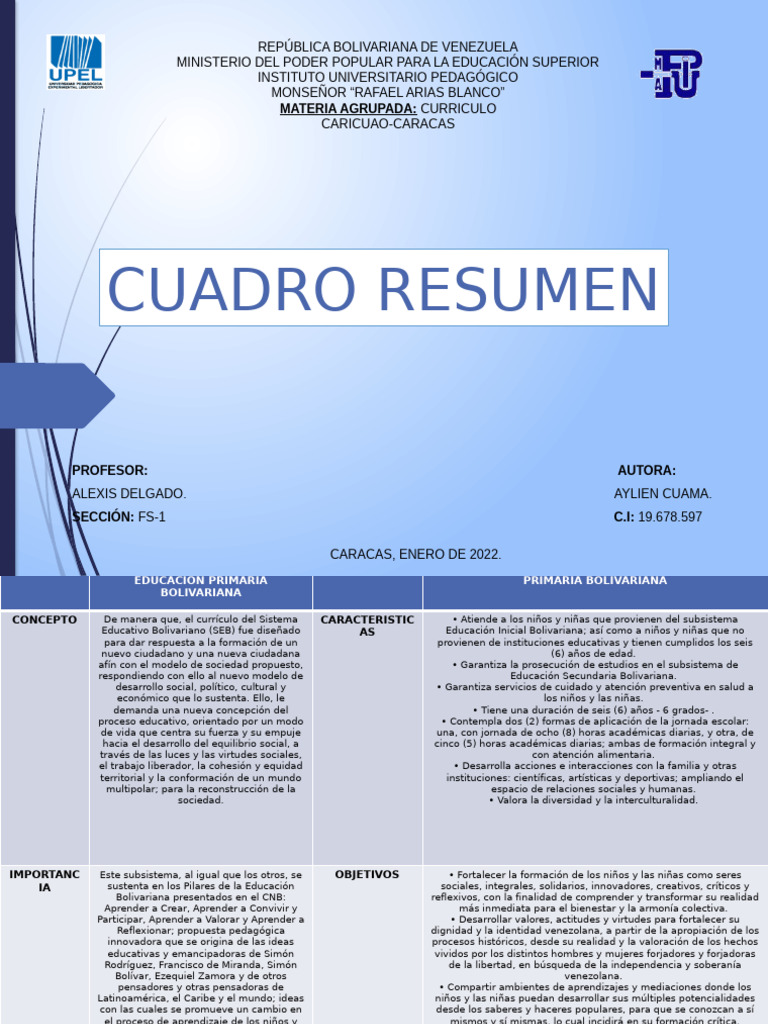 Cuadro Resumen | PDF | Plan de estudios | Aprendizaje
