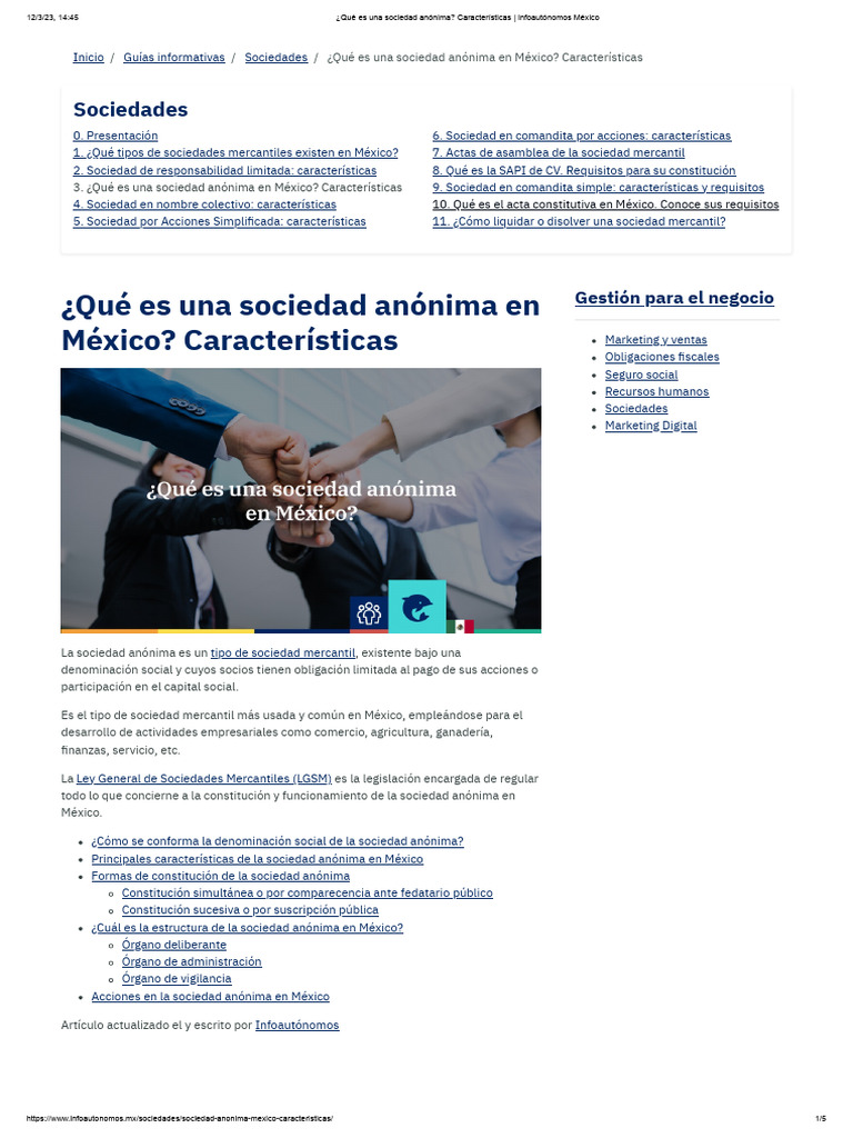 Sociedad Anónima en México: Guía Básica | PDF | Sociedad de responsabilidad limitada | Compartir ...