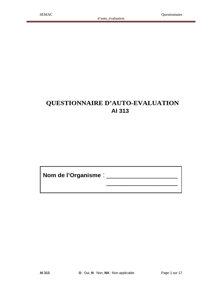 Questionnaire d'auto-évaluation SEMAC | PDF | Audit | Calibrage