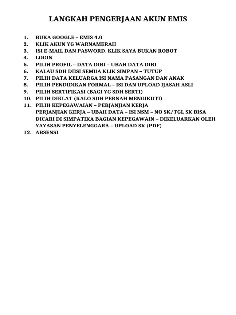 Langkah Pengerjaan Akun Emis | PDF