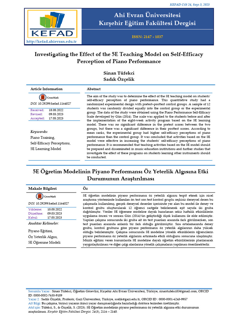 5E Retim Modelinin Piyano Performans z Yeterlik Alg s Na Etki Durumunun Ara t r Lmas [#1164027 ...