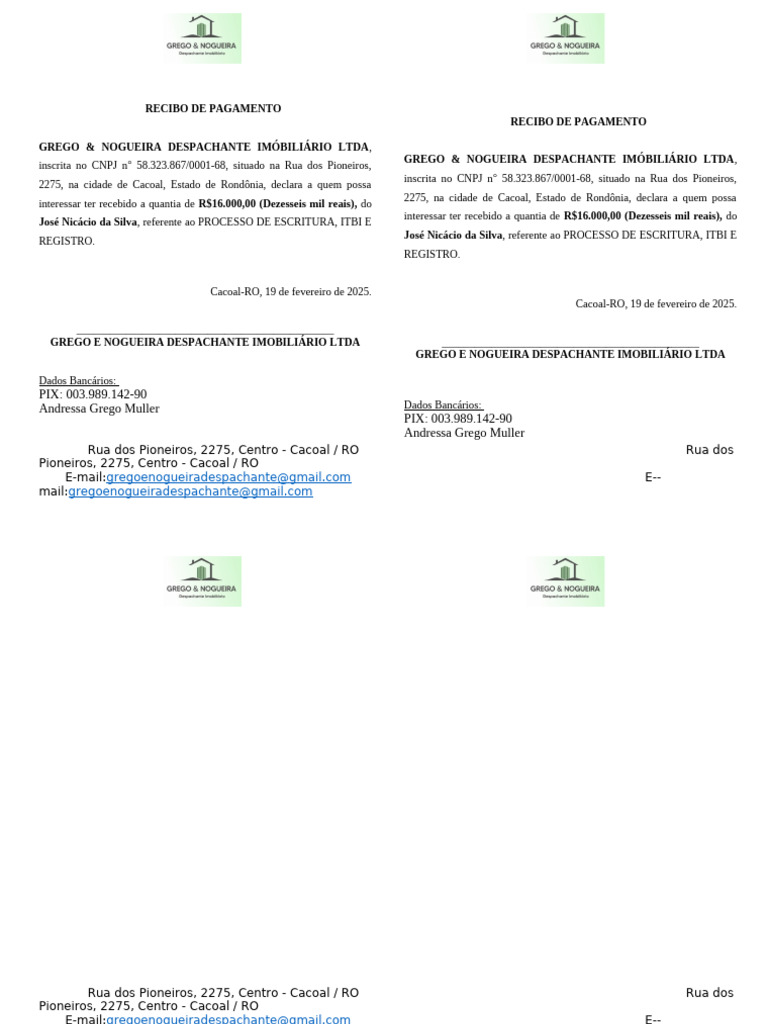 MODELO RECIBO DE PAGAMENTO- CLIENTES - (1) | PDF
