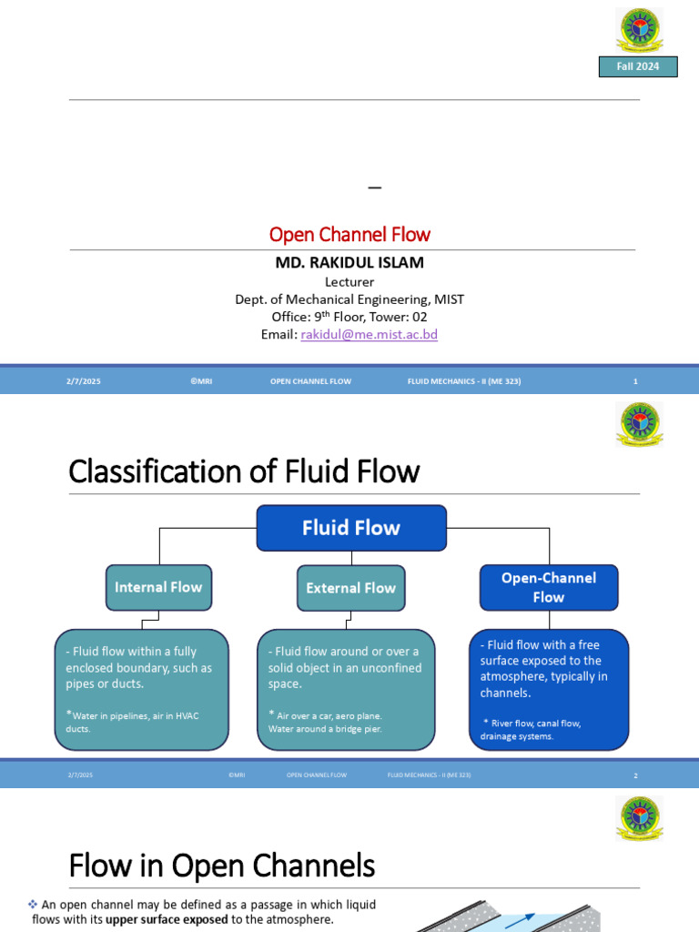 Open Channel Flow Essentials | PDF | Reynolds Number | Fluid Dynamics