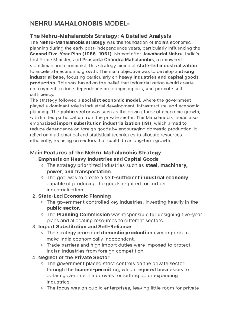 Nehru-Mahalanobis Economic Strategy | PDF | Economic Growth | Economic ...