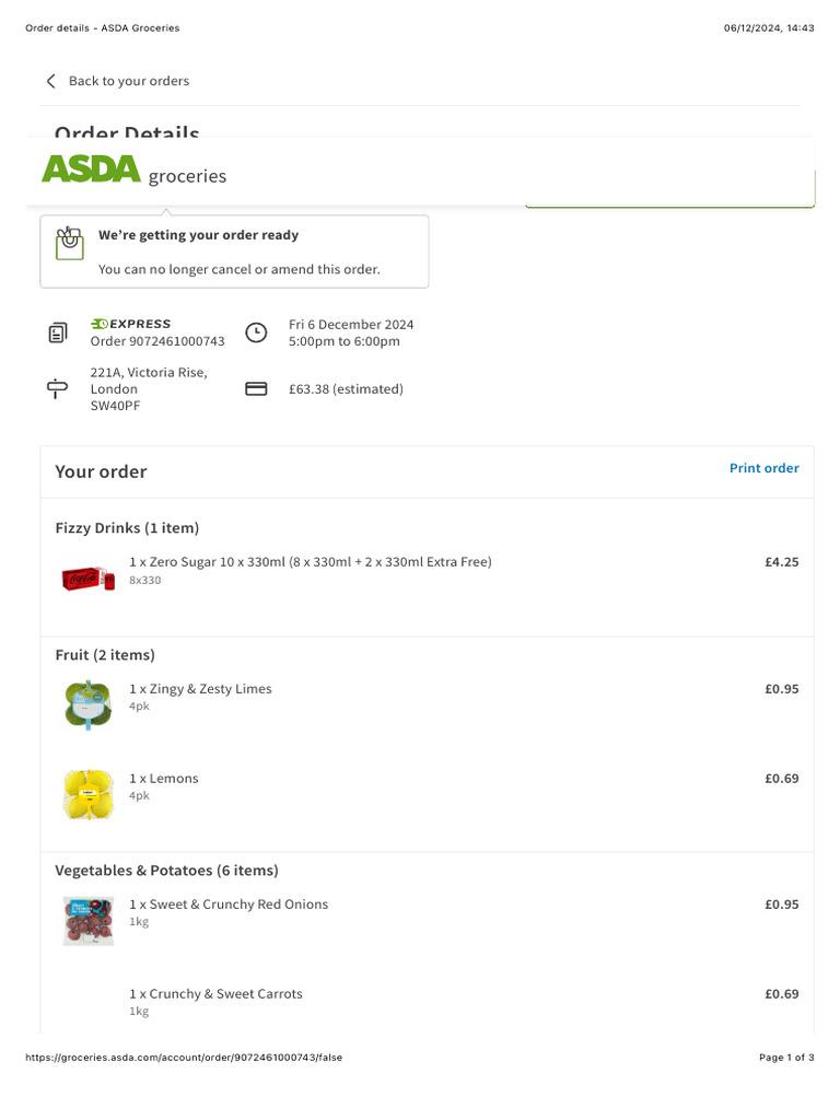 Order Details - ASDA Groceries | PDF | French Fries | Food And Drink ...