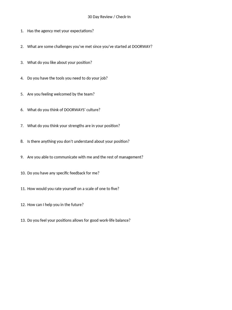 30 Day Review or Check-In | PDF
