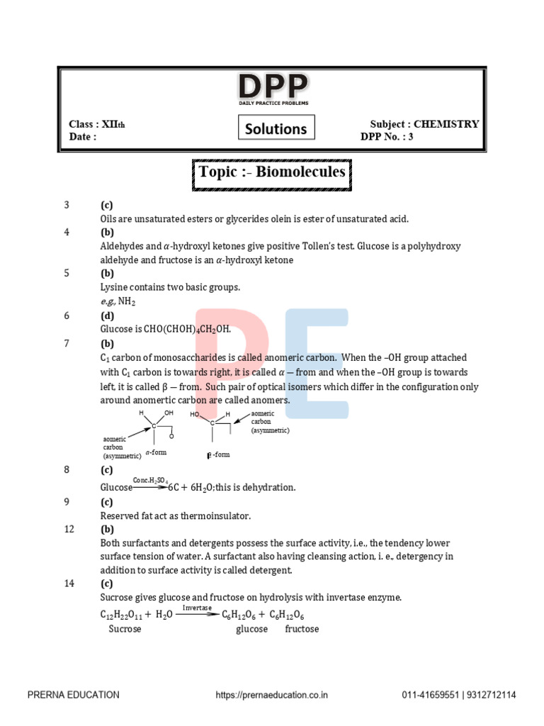 Biomolecules-DPP-3-Solutions | PDF | Organic Chemistry | Chemistry
