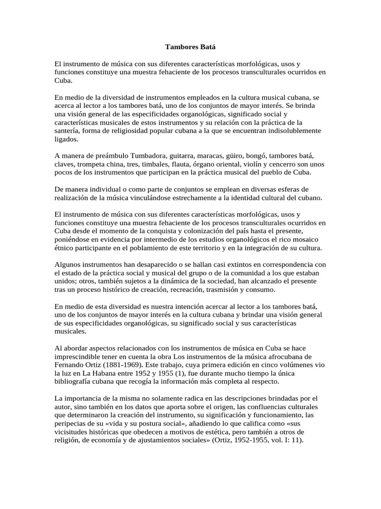 Tambores Batá: Cultura y Ritual en Cuba | PDF | Santeria | Tambor