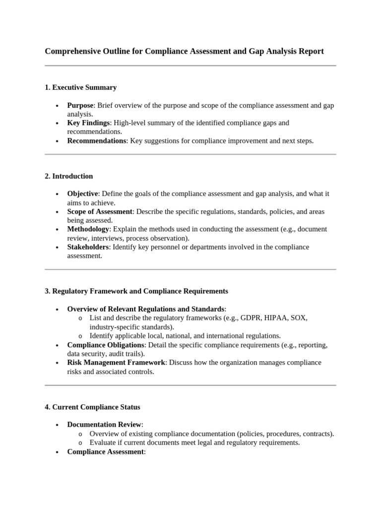 Comprehensive Outline For Compliance Assessment and Gap Analysis Report ...