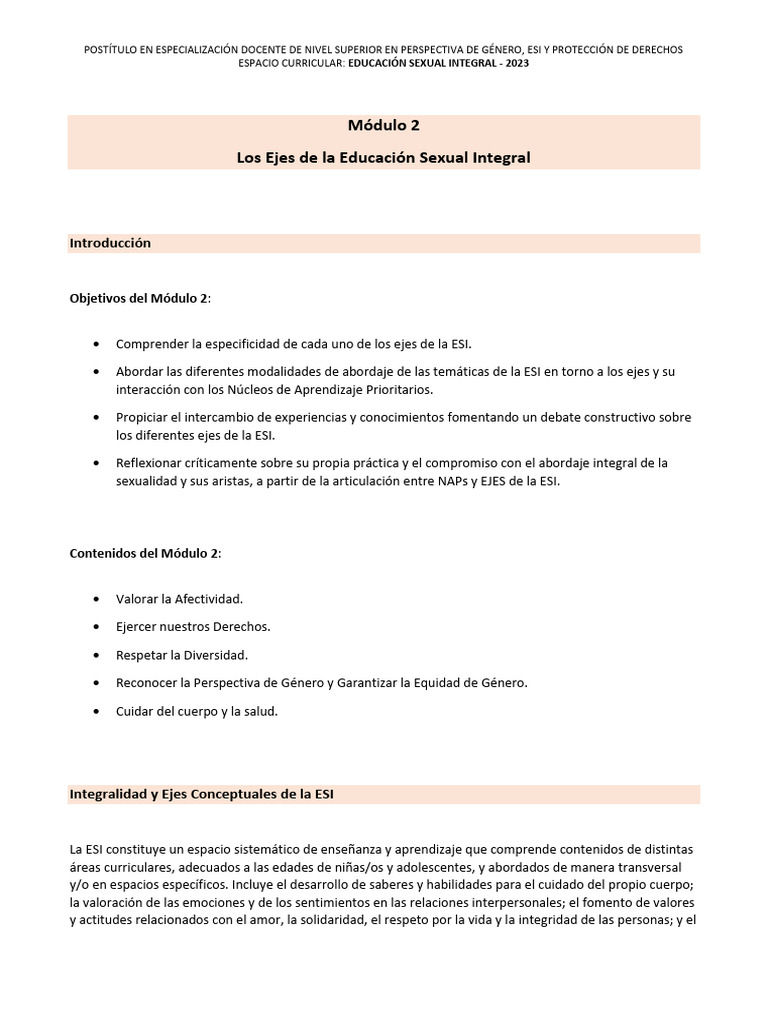 Documento Módulo 2 ESI 2023 | PDF | Educación sexual | Género