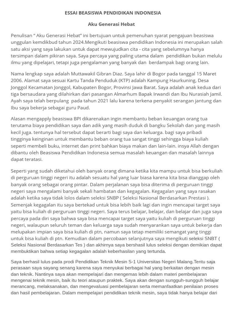 Esaai Beasiswa Pendidikan Indonesia | PDF